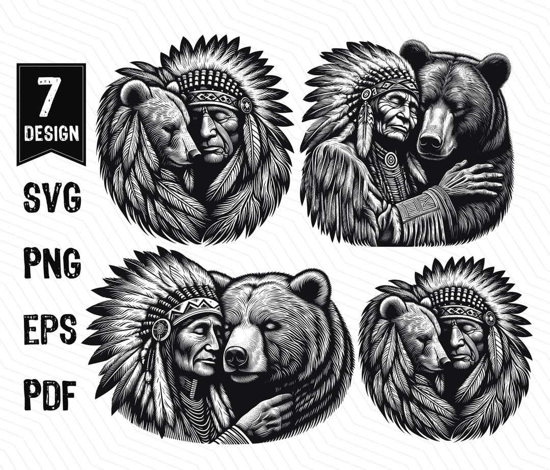 Native American and Bear SVG, Native American SVG, Bear Head Svg ...