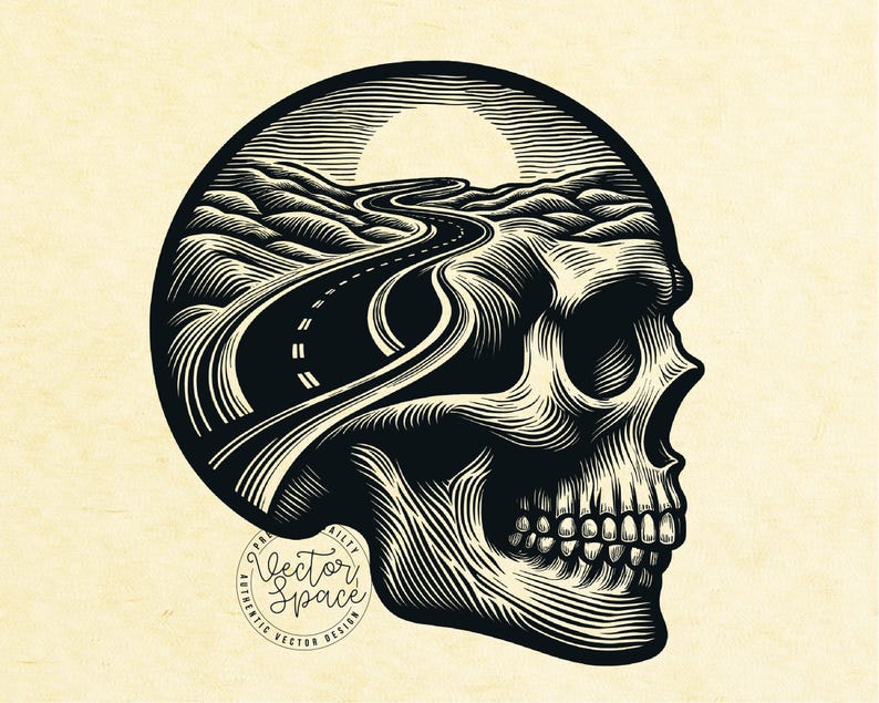Skull Road Illustration Vector, Skull Head SVG, Biker Svg, Skull Road ...