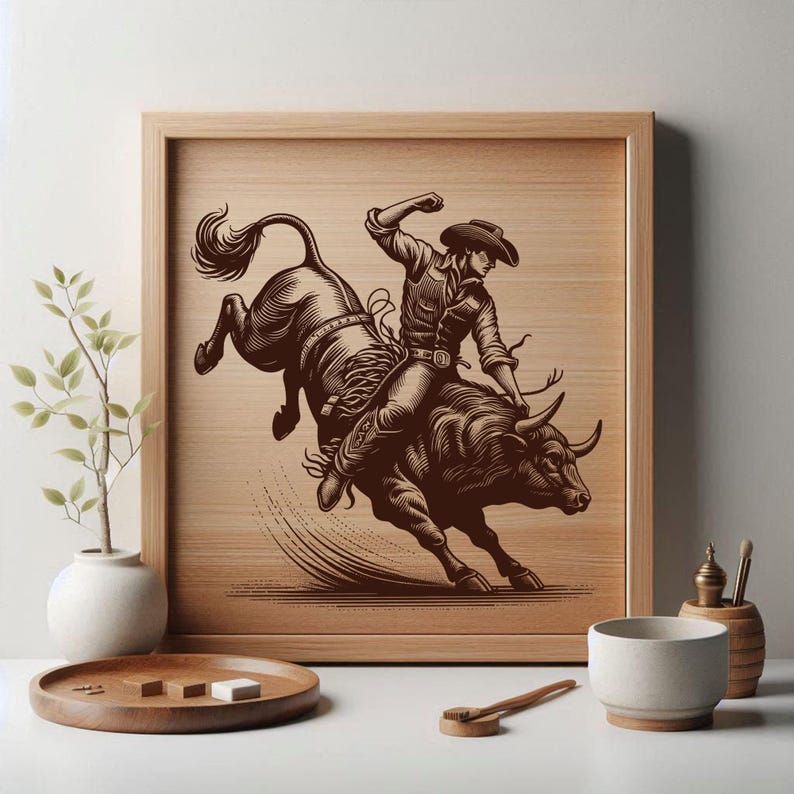 Cowboy Bull Riding Illustration Vector, Bucking Bull Rodeo, Bull Riding ...