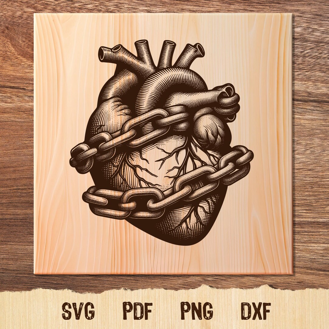 Heart Chain Vector Illustration, Love Heart Symbol, Gothic Heart SVG ...