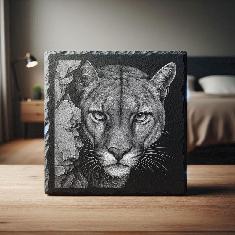 Mountain Lion Slate Engraving PNG, Puma Wild Cat Clipart, 300 DPI ...
