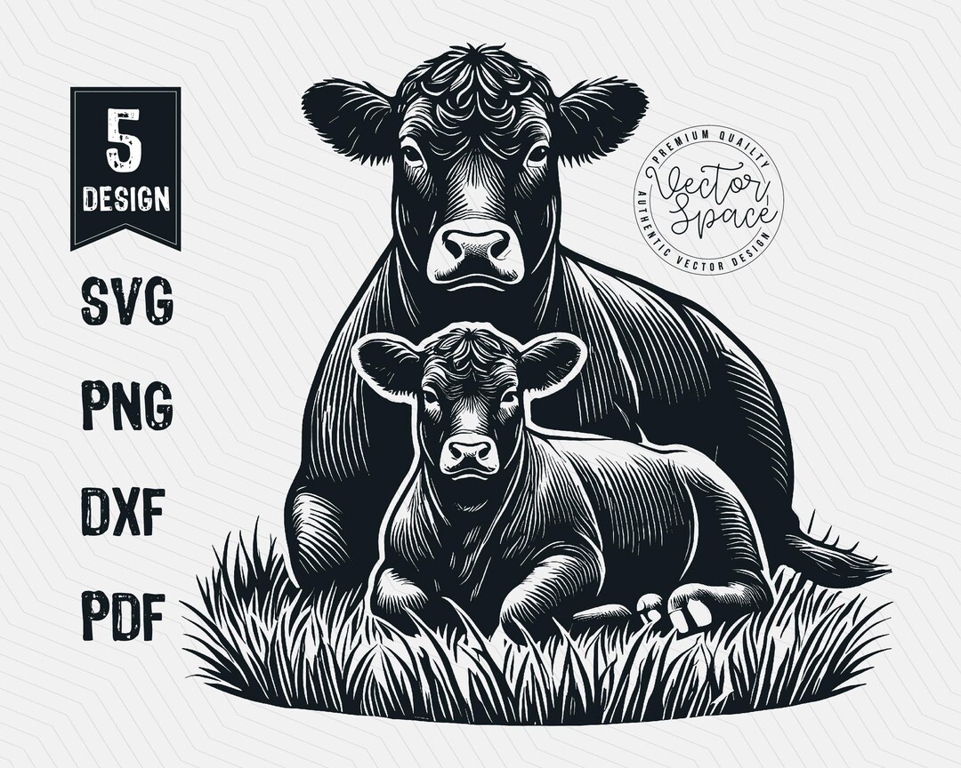 Angus Cow and Calf Illustration Vector SVG, Cow and Calf SVG, Cow and ...