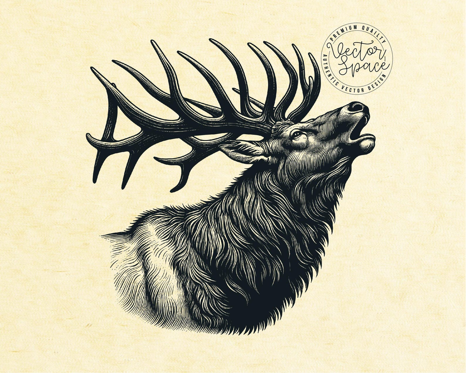 Elk Head Illustration Vector, Elk Bugling, Elk Bugle SVG, Detailed Elk ...