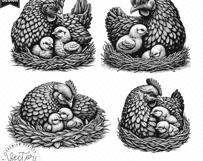 Chicken Rooster Chicks Svg Bundle Cricut Silhouette Vector Svg Eps Dxf ...