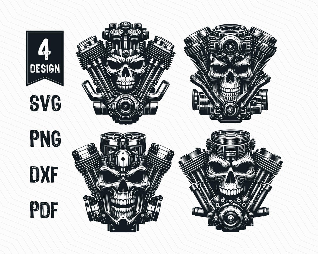 Motorcycle Engine Skull Illustration Vector, Motorbike Engine SVG ...