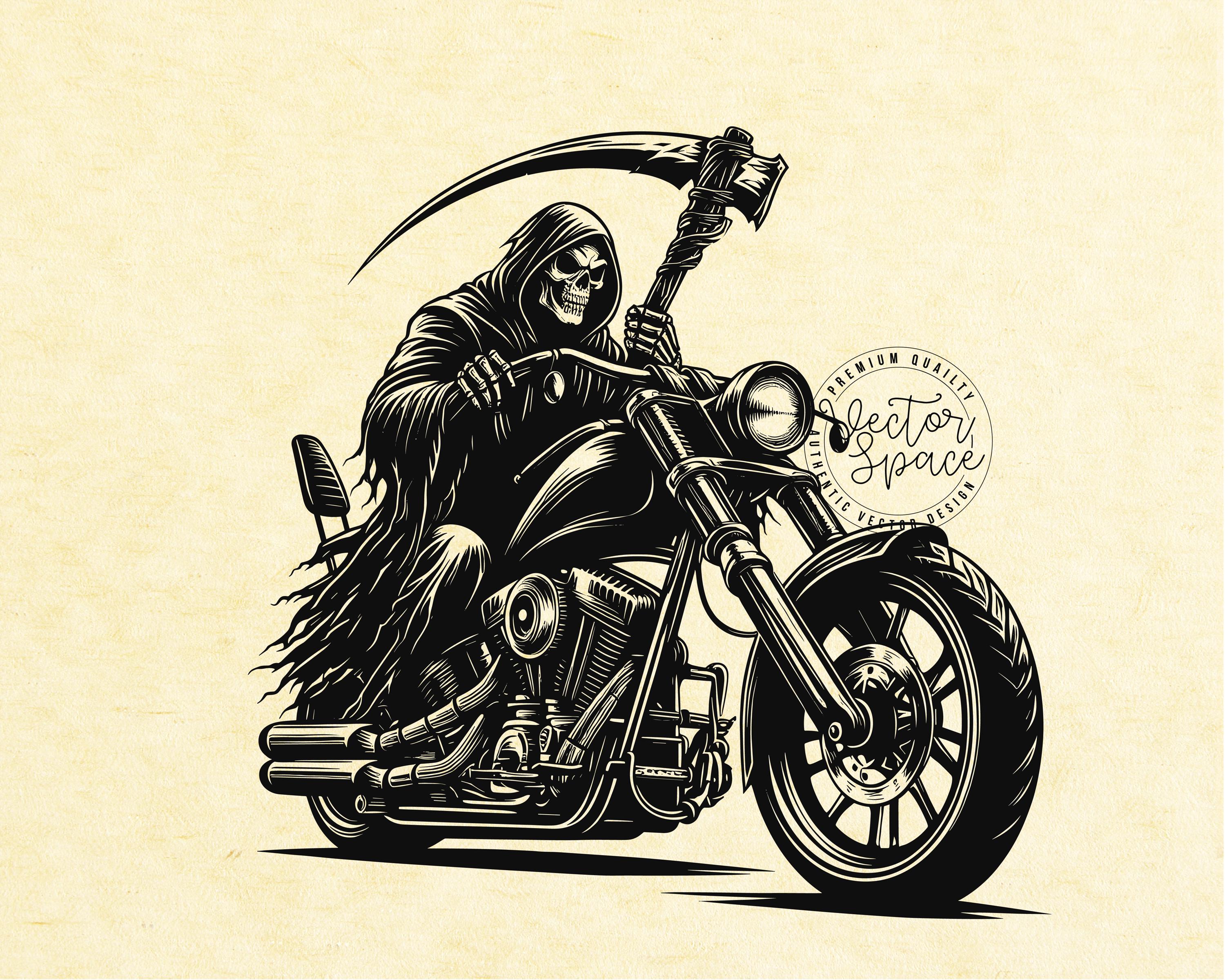 Grim Reaper Riding Motorcycle SVG, Grim Reaper Rider, Skull Biker, Grim ...