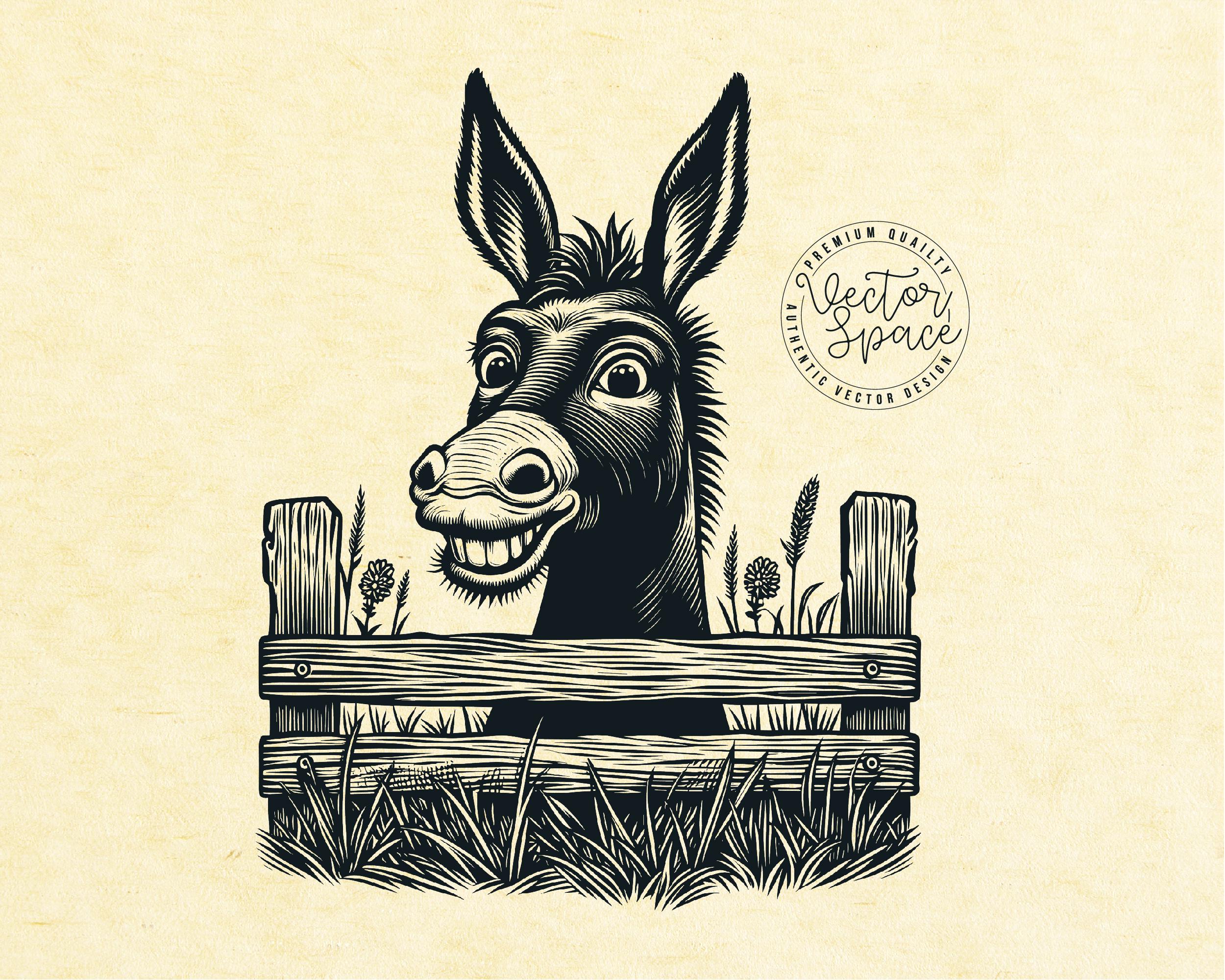 Peeking Donkey Illustration Vector, Funny Donkey, Smiling Donkey ...