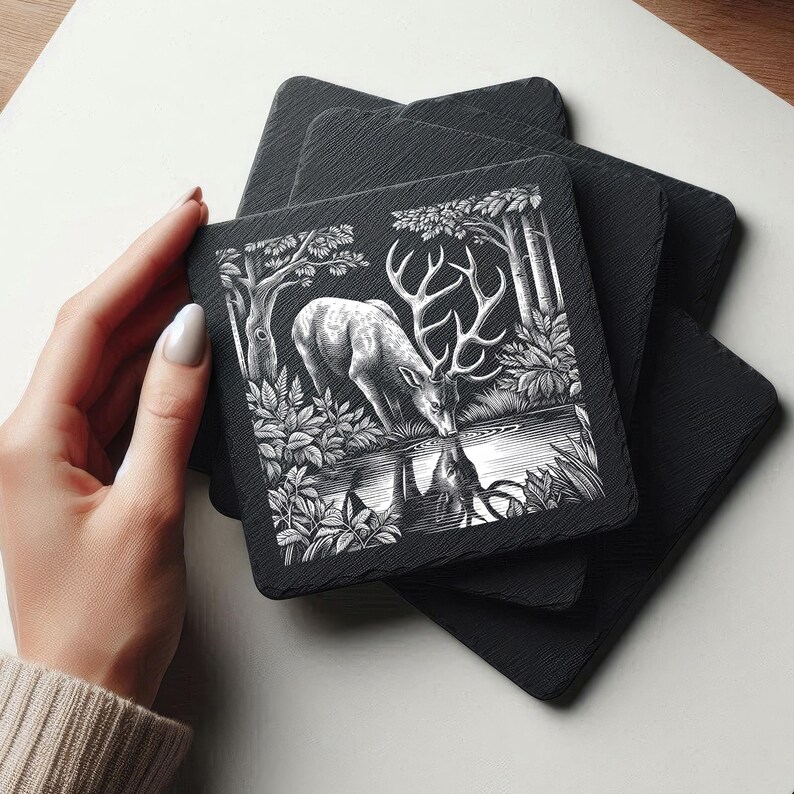 Deer Slate Engraving PNG Bundle: Rustic Wildlife Clipart (digital ...