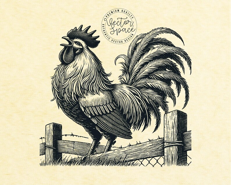Rooster Illustration Vector SVG, Rooster SVG, Rooster Chicken, Crowing ...