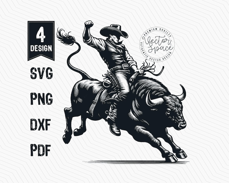 Cowboy Bull Riding Illustration Vector, Bucking Bull Rodeo, Bull Riding ...