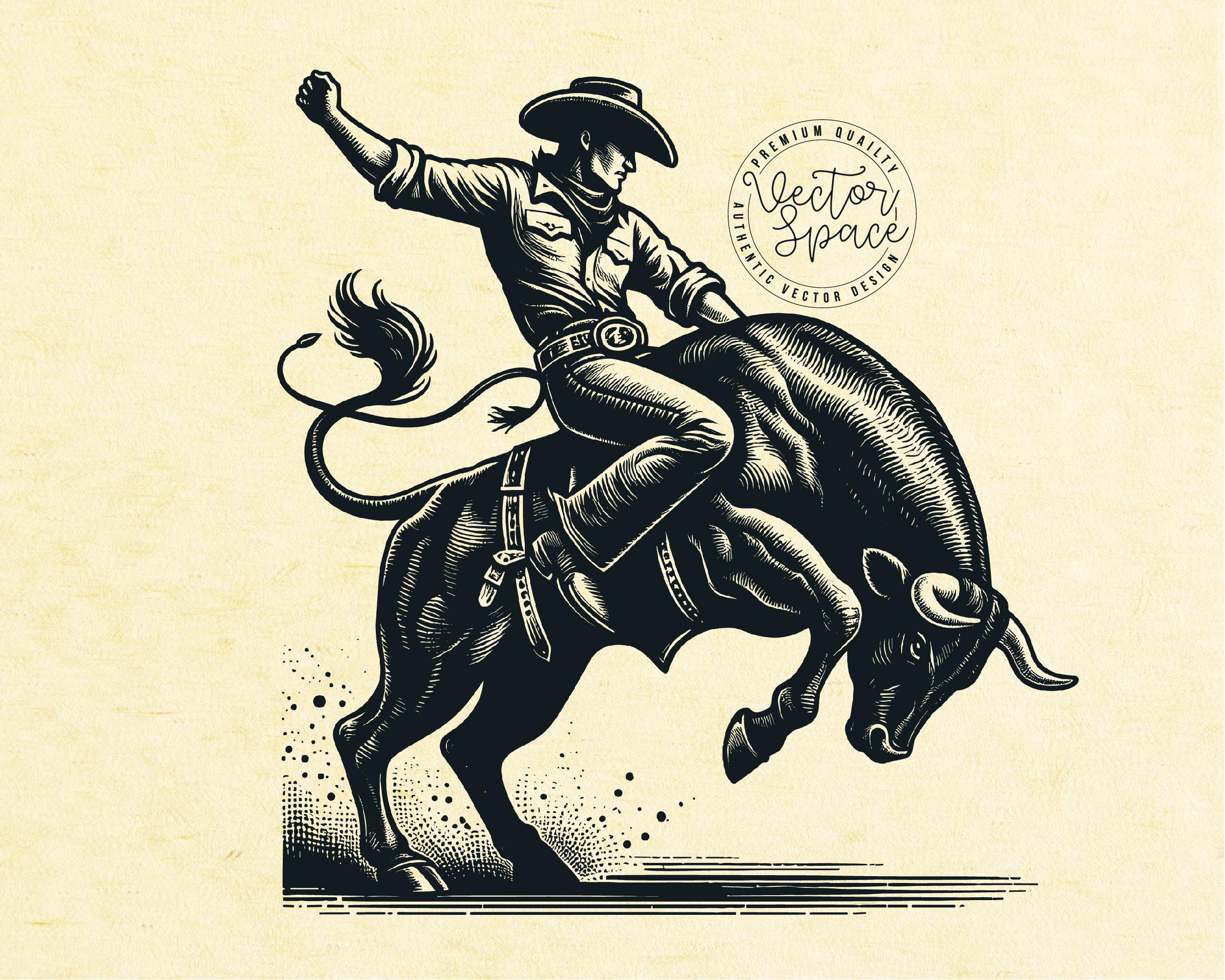 Cowboy Bull Riding Illustration Vector, Bucking Bull Rodeo, Bull Riding ...