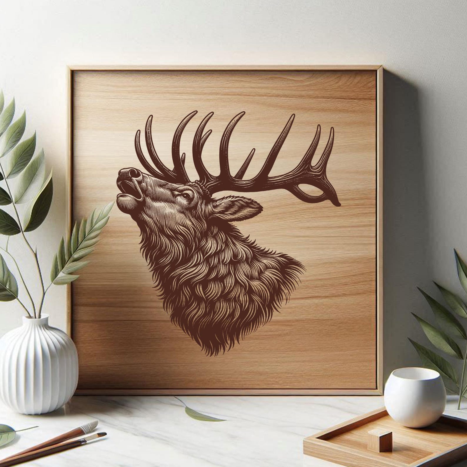 Elk Head Illustration Vector, Elk Bugling, Elk Bugle SVG, Detailed Elk ...