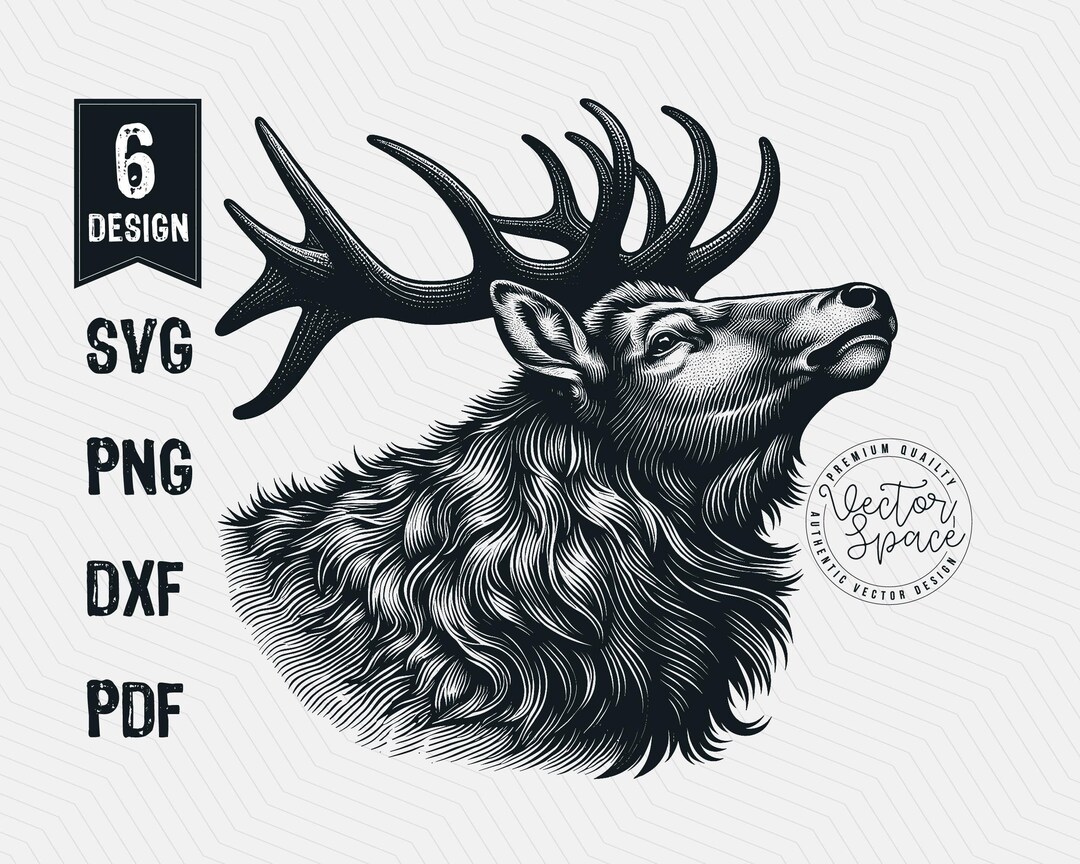 Elk Head Illustration Vector, Elk Bugling, Elk Bugle SVG, Detailed Elk ...