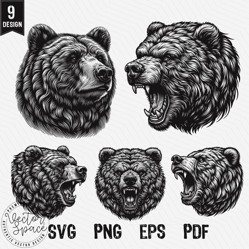 Bear Head Bundle SVG, Bear Svg, Wildlife Bear, Angry Bear, Bear Face ...