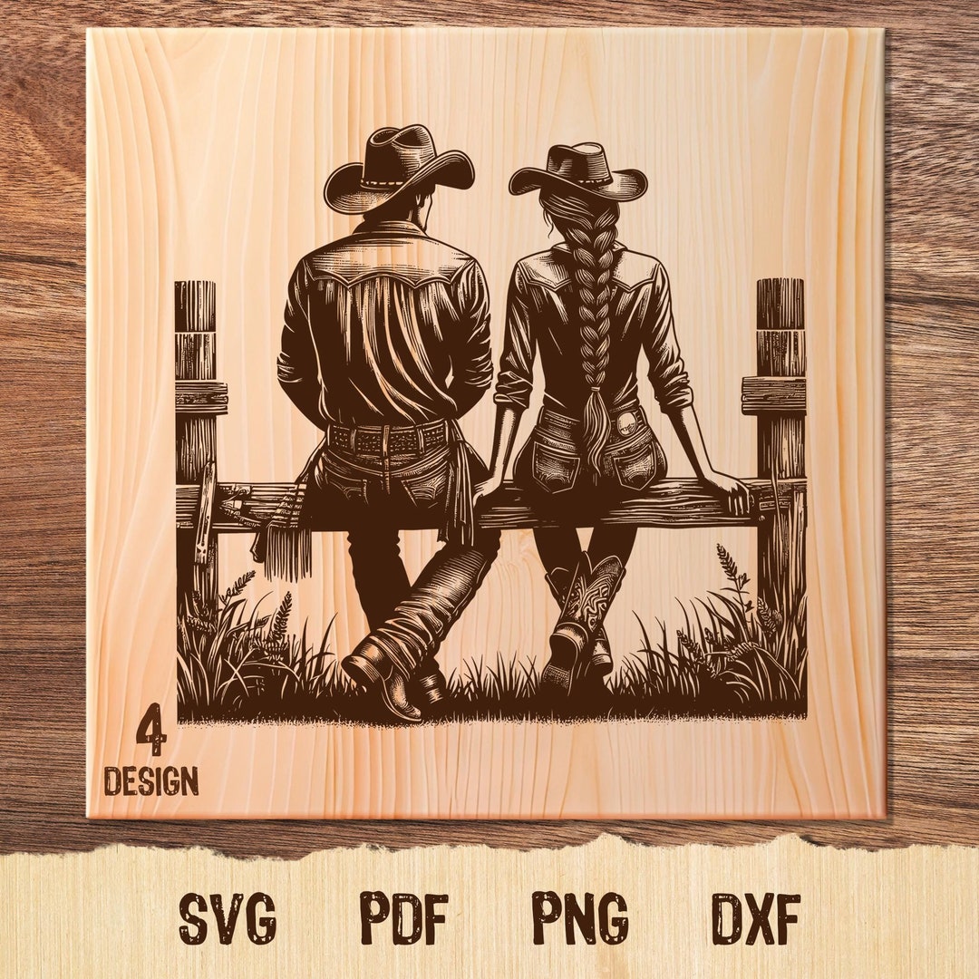Western Cowboy Couple Illustration Vector, Romantic Cowboy and Cowgirl ...