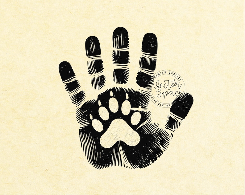 Hand Paw Print SVG, Human Hand and Paw Marks Print, Dog Paw, Cat Paw ...
