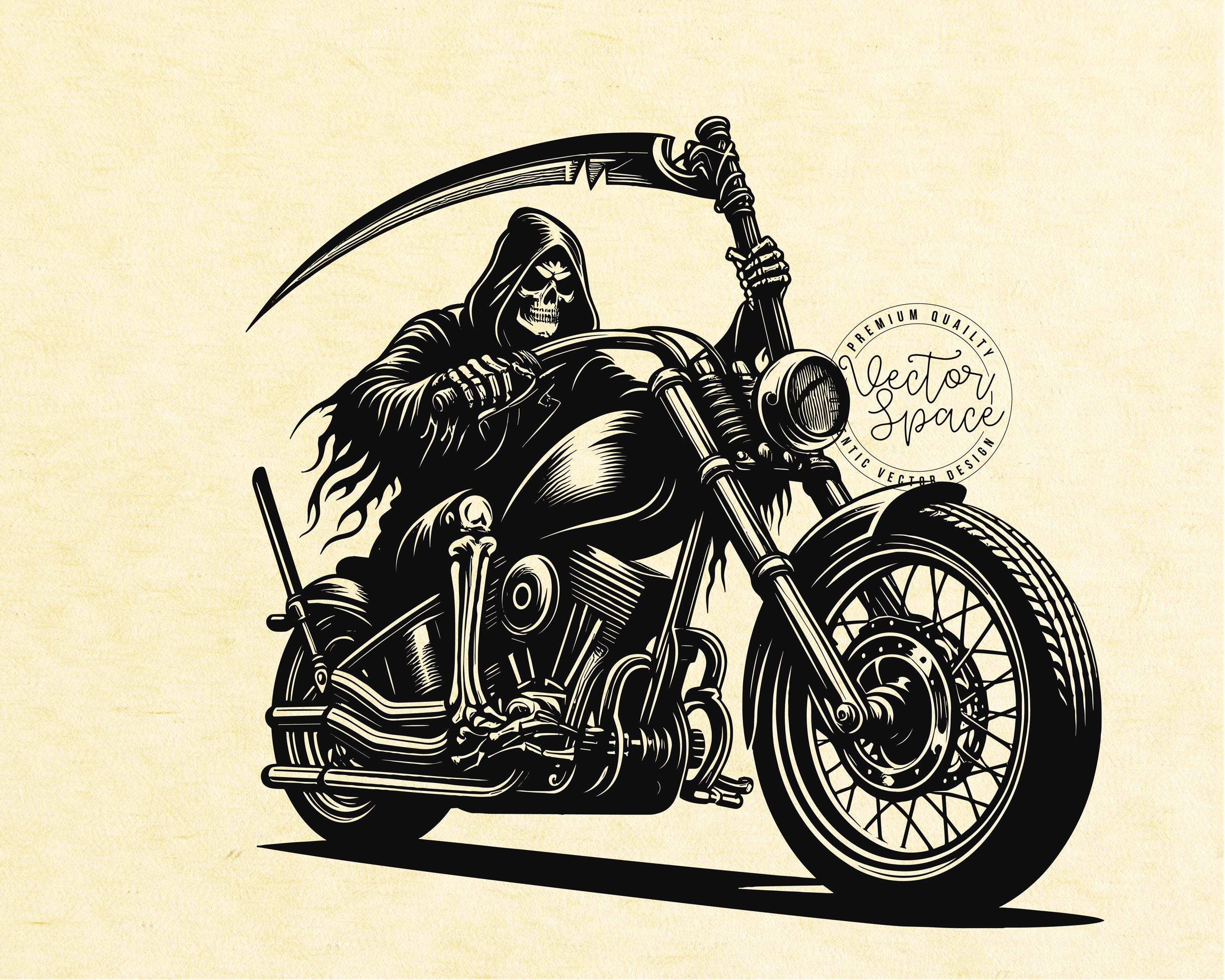 Grim Reaper Riding Motorcycle SVG, Grim Reaper Rider, Skull Biker, Grim ...