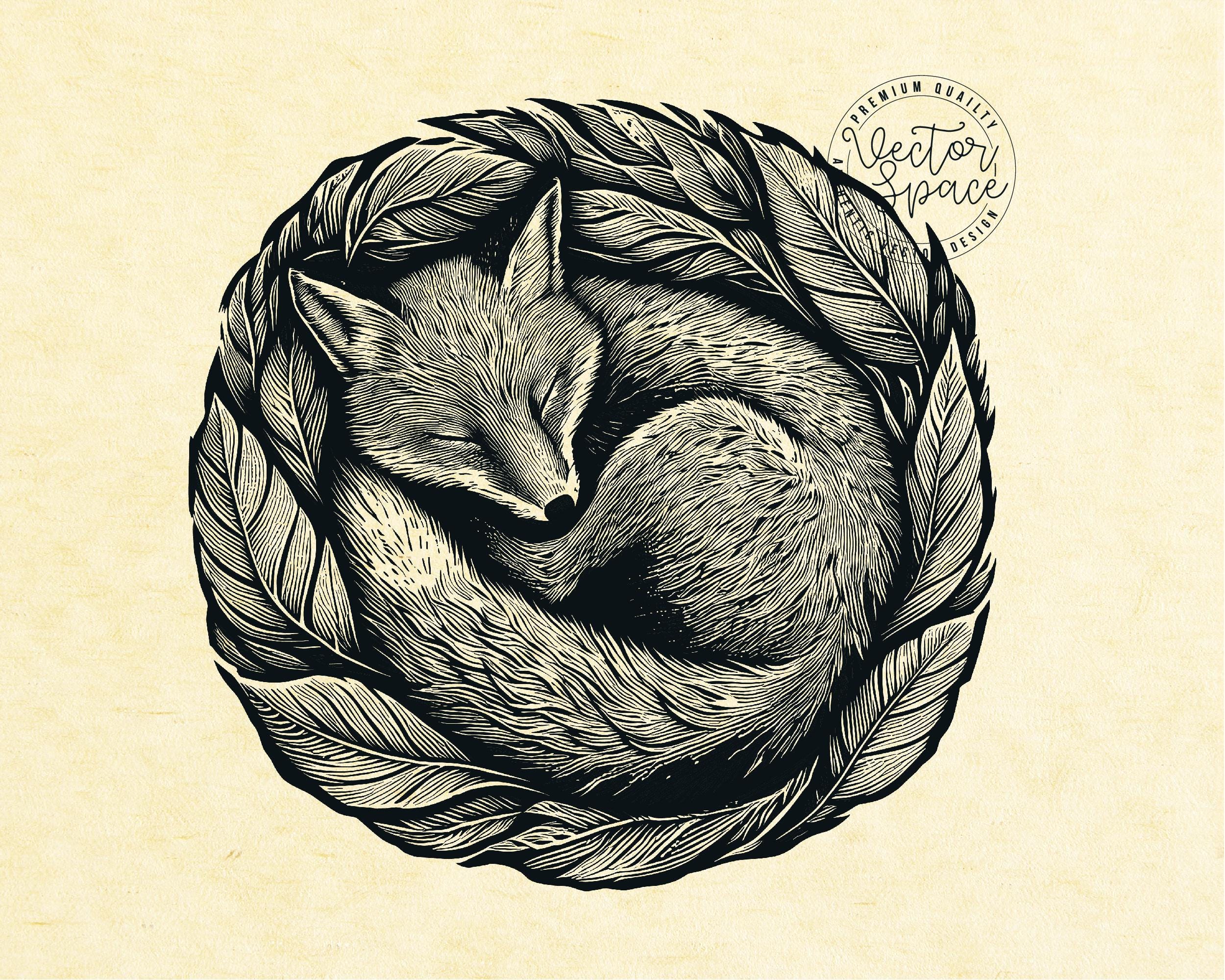 Fox Illustration Vector, Sleeping Fox SVG, Fox and Leaves, Wildlife Fox ...