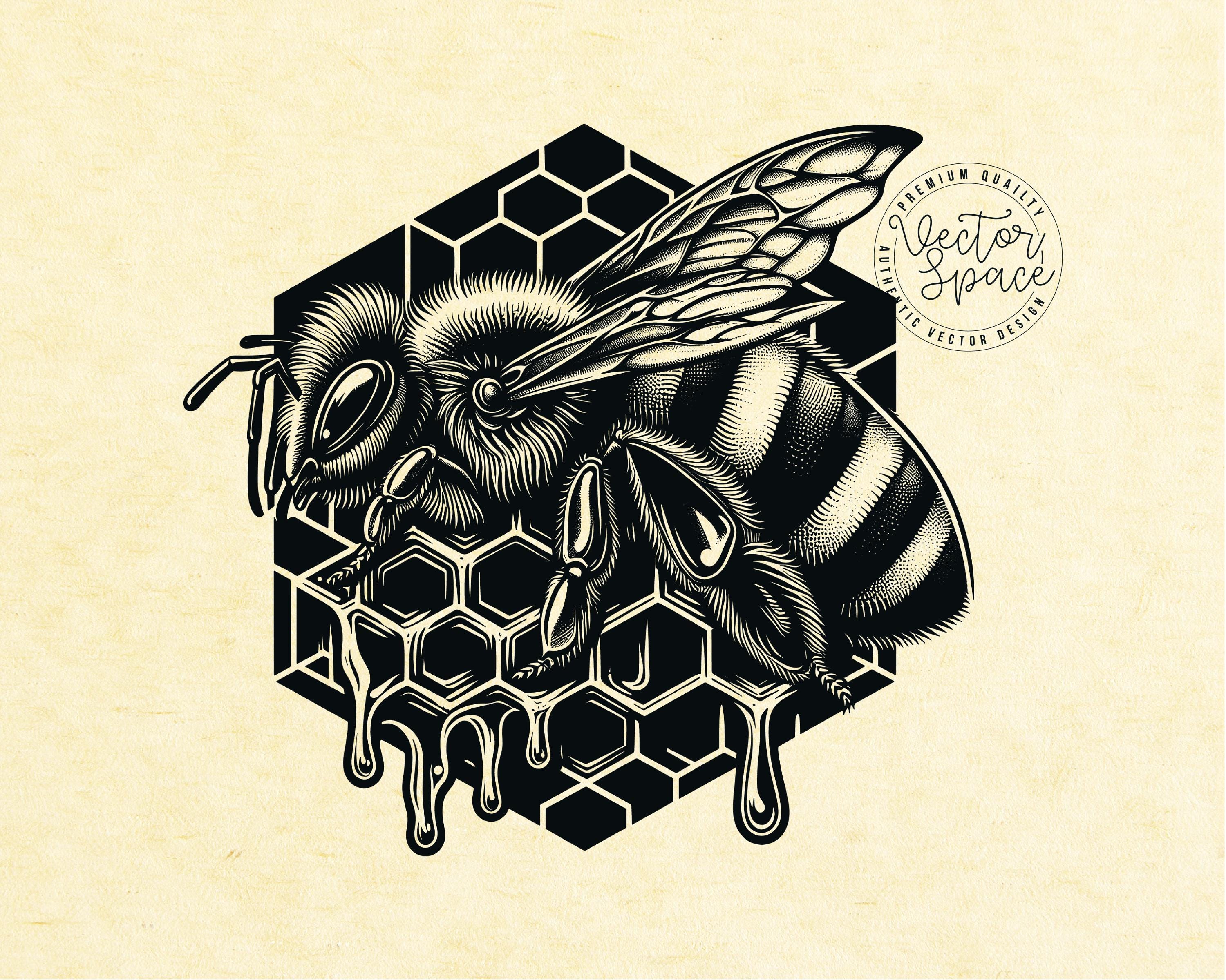 Bee Vector Illustration, Honeycomb SVG, Honey Svg, Bee Logo, Bee Hive ...
