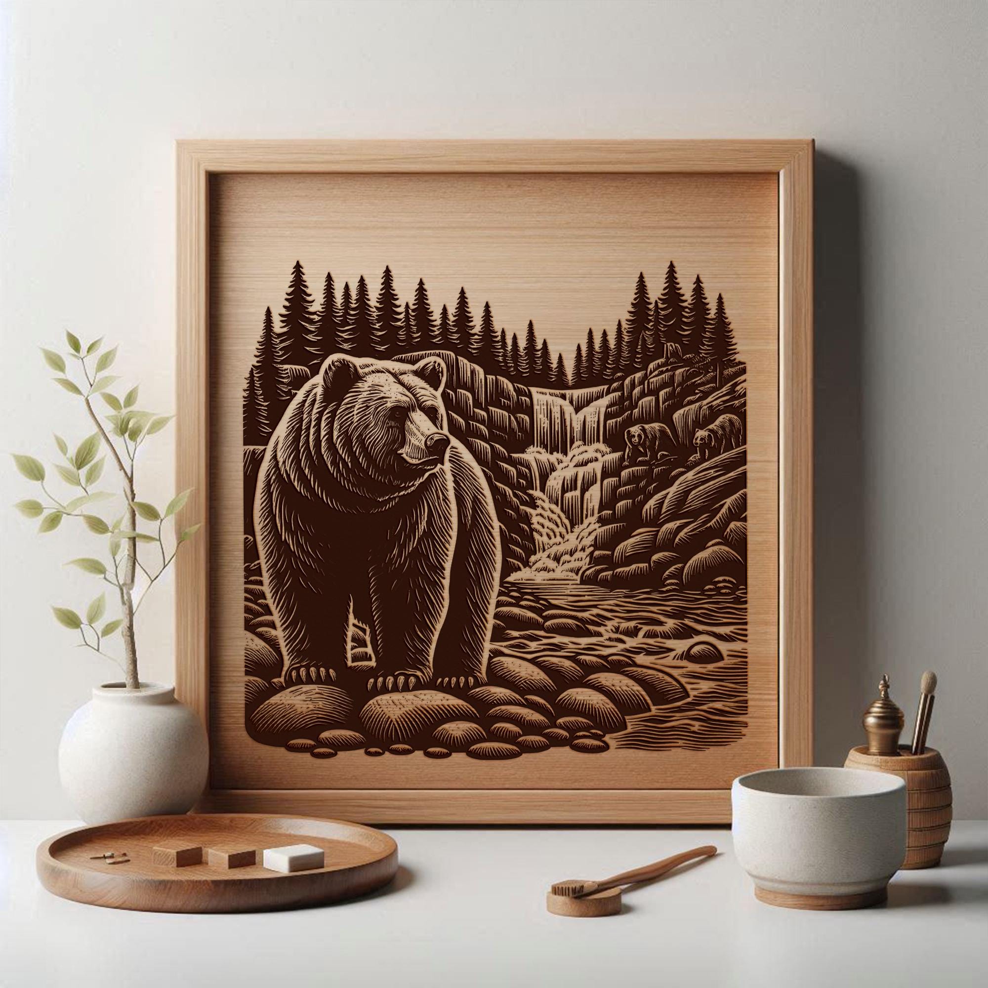 Bear Illustration Vector, Waterfall Bear SVG, Mountain Bear, Bear Head ...