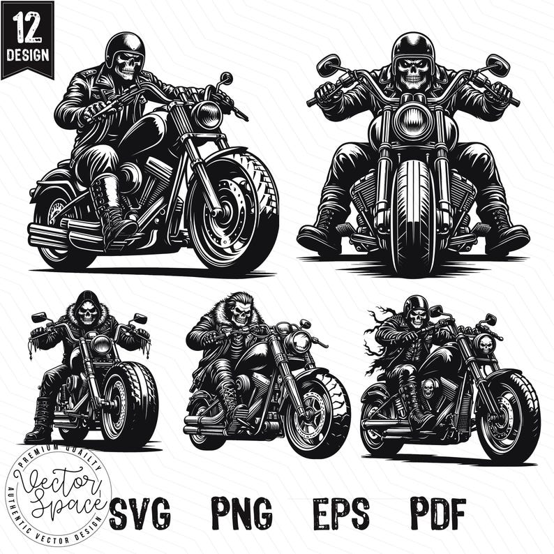 Skeleton Rider SVG, Skull Biker, Skeleton Riding Motorcycle, Dark Skull ...