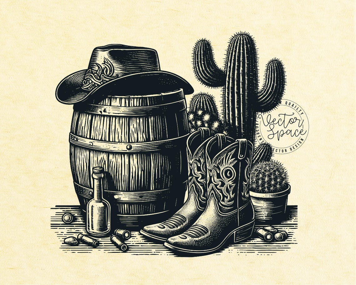 Cowboy Elements Illustration Vector, Rodeo, Vintage Western Cowboy ...