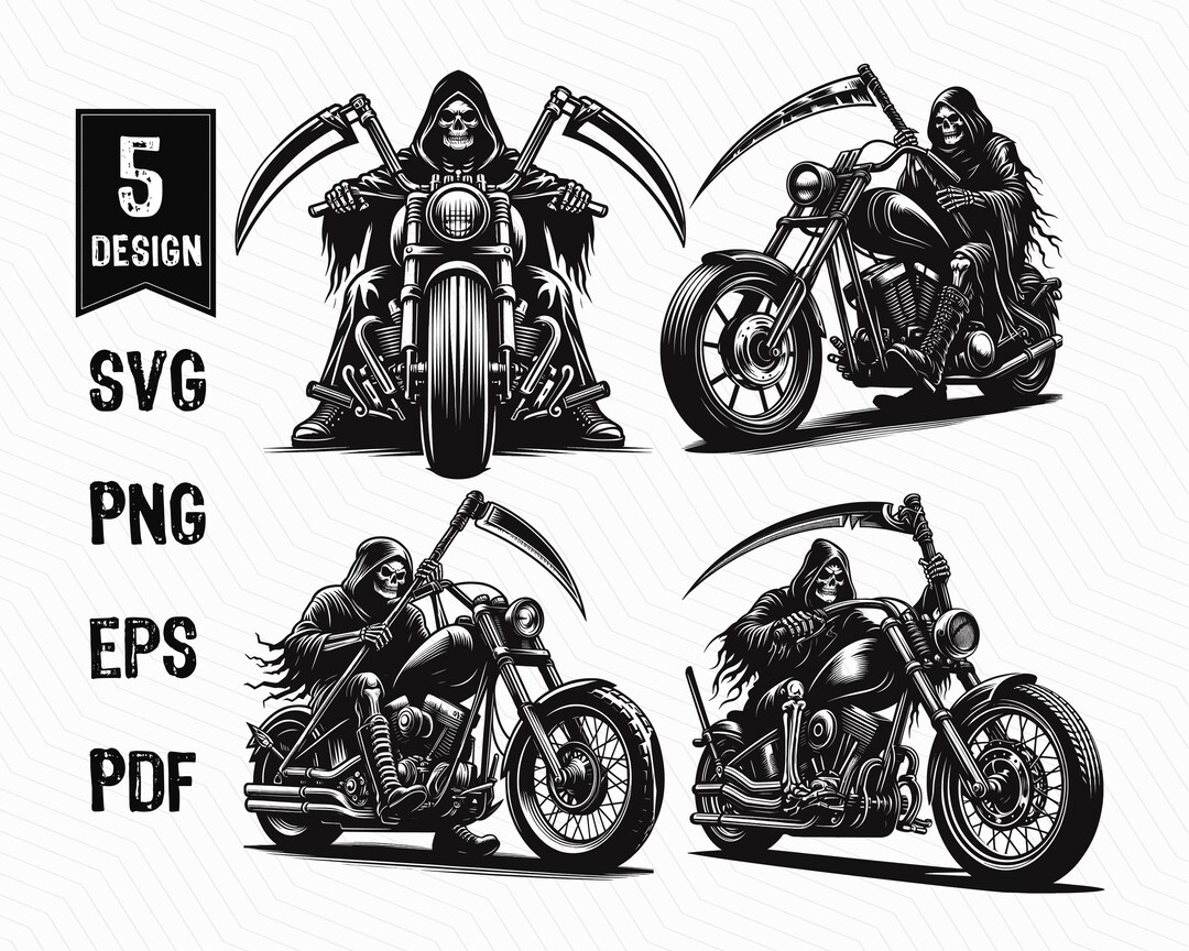 Grim Reaper Riding Motorcycle SVG, Grim Reaper Rider, Skull Biker, Grim ...