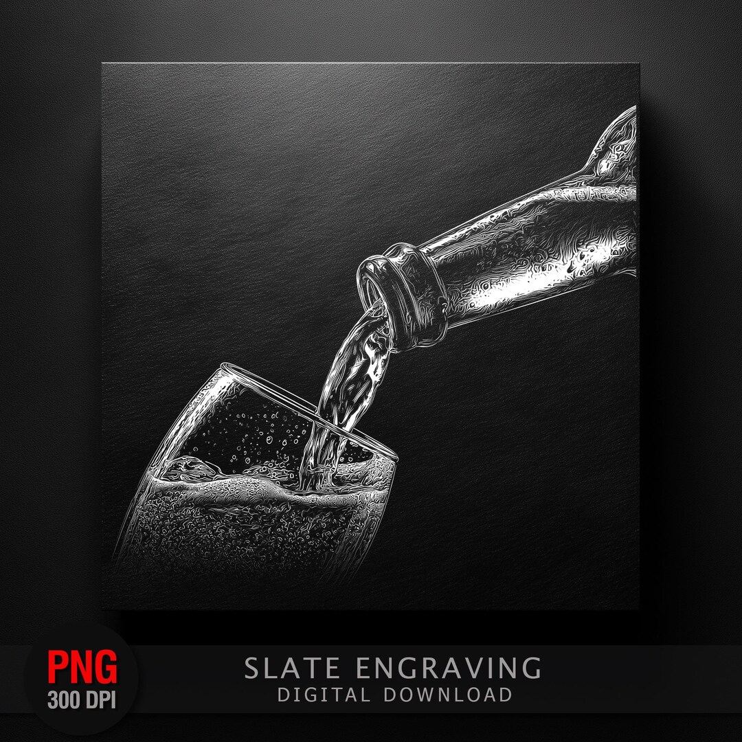 Beer Pouring Glass Art: Rustic Bar Decor Slate Engraving (PNG Digital ...