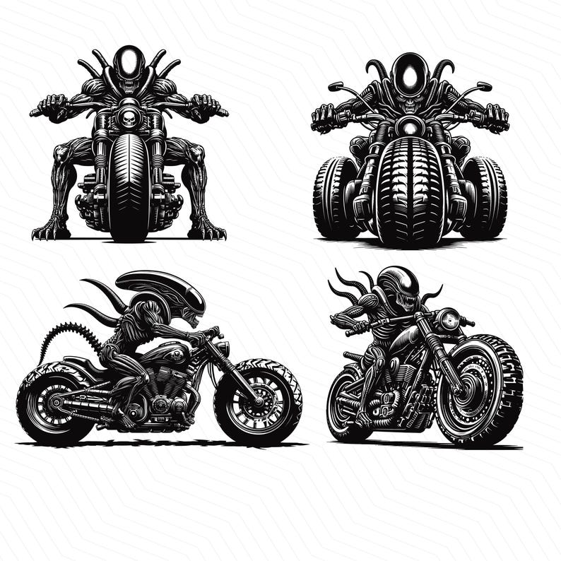 Alien Riding Motorcycle SVG, Alien Biker, Alien Rider, Alien Head ...