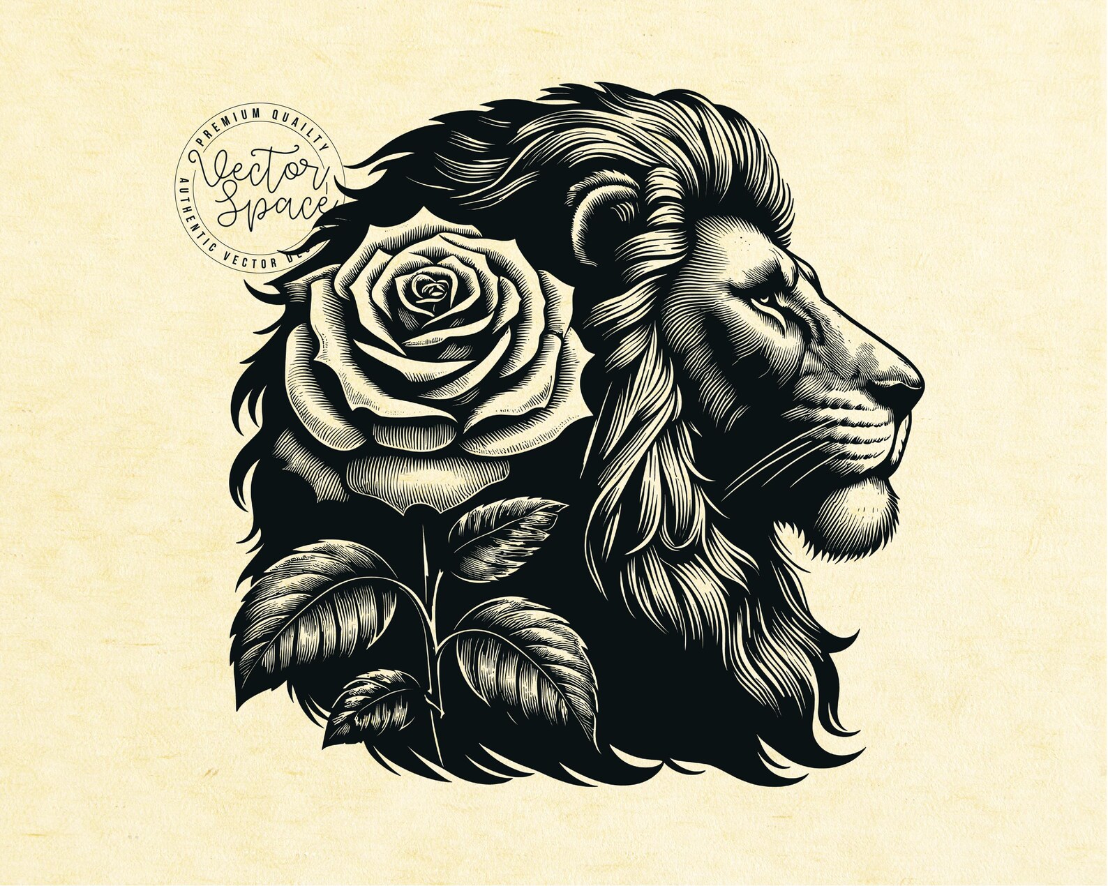 Lion Head and Rose Vector Illustration, Lion Flower Rose SVG, Lion ...