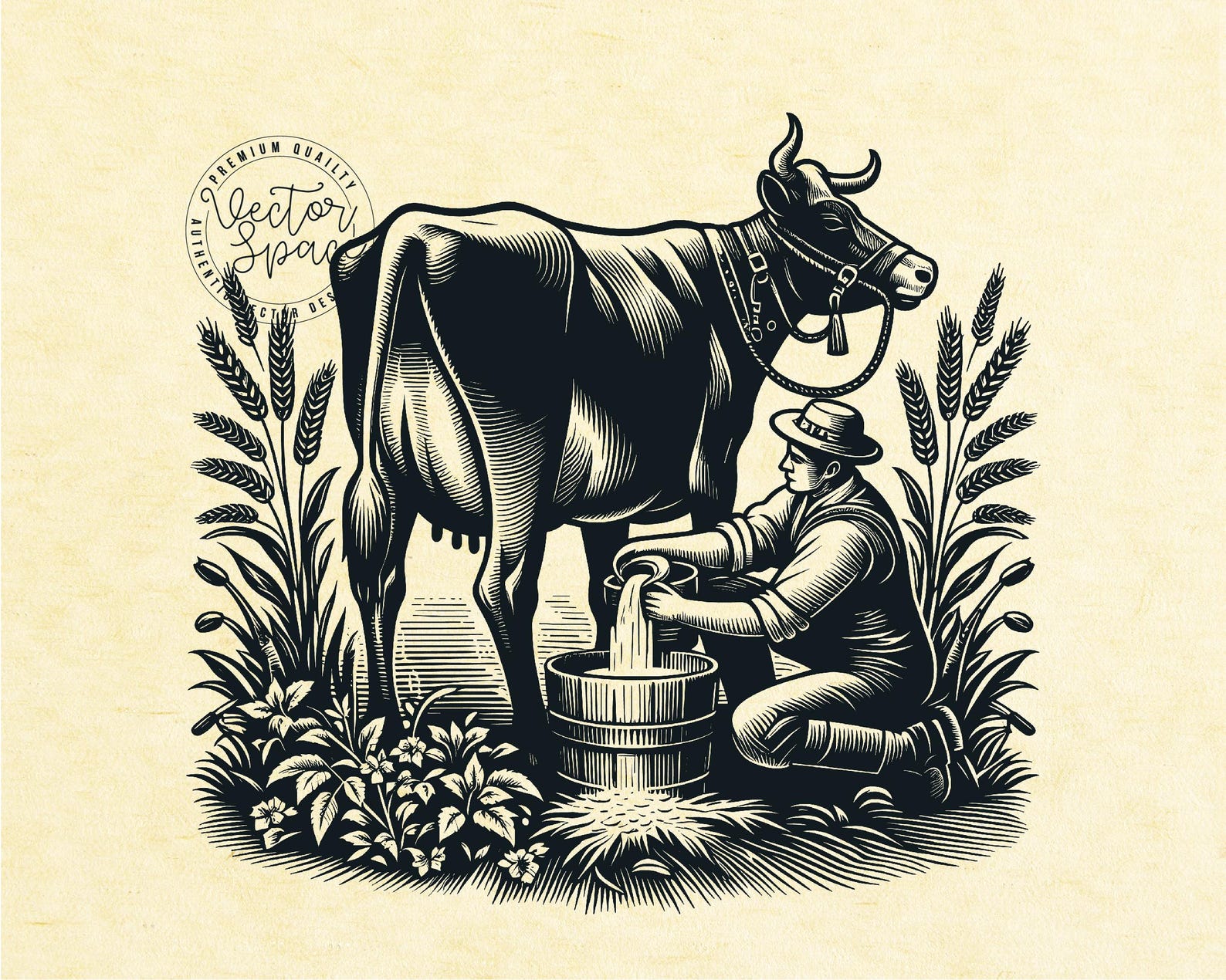 Milking Cow Illustration Vector, Farm Fresh Milk SVG, Farm Life Svg ...