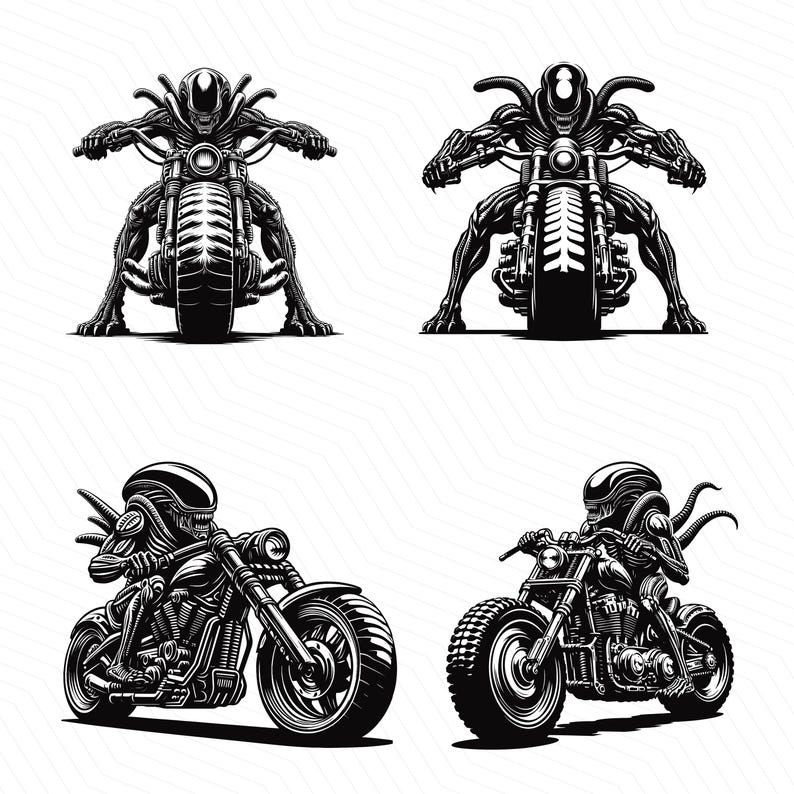 Alien Riding Motorcycle SVG, Alien Biker, Alien Rider, Alien Head ...
