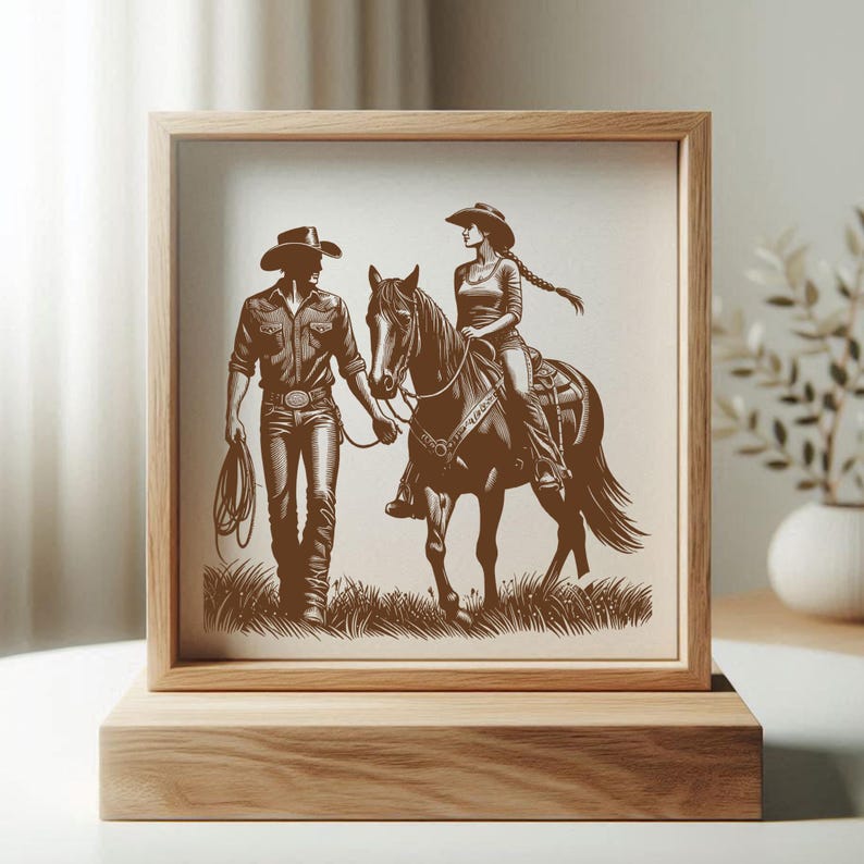 Western Cowboy Couple Illustration Vector, Romantic Cowboy and Cowgirl ...