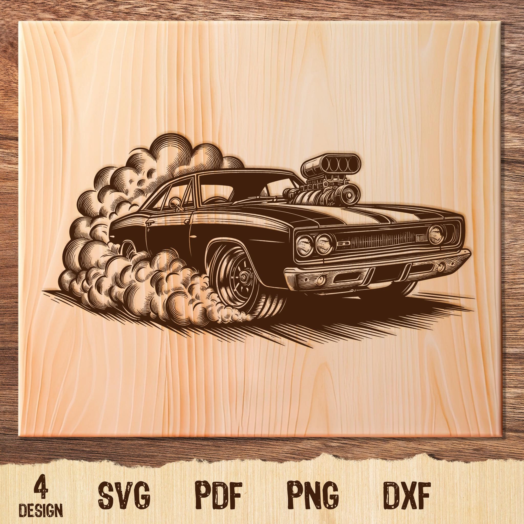 Muscle Car Burnout Illustration Vector, Muscle Car SVG, Car Burnout ...