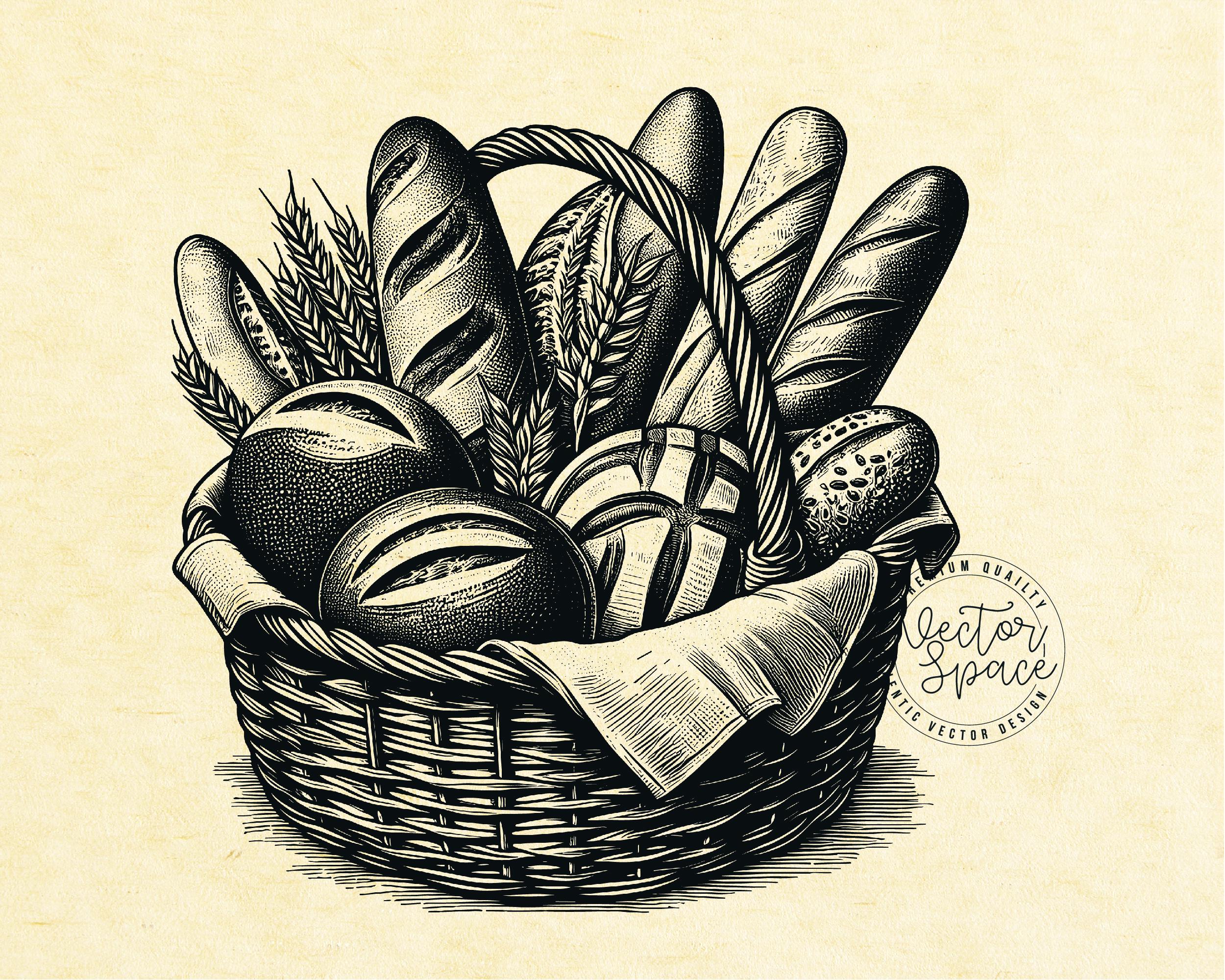 Bread Basket Illustration Vector, Fresh Bread SVG, Bakery, Loaves ...
