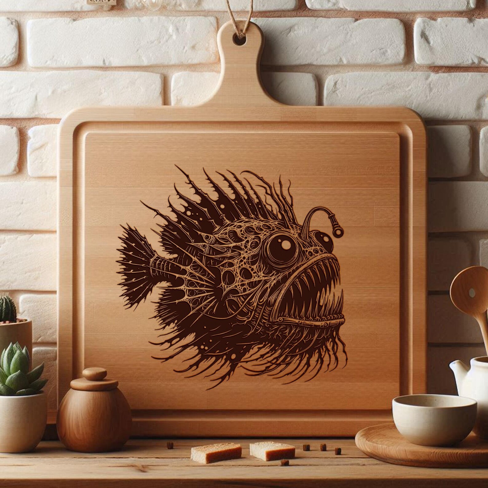 Anglerfish SVG, Angry Fierce Anglerfish Svg, Monster Fish, Bone ...