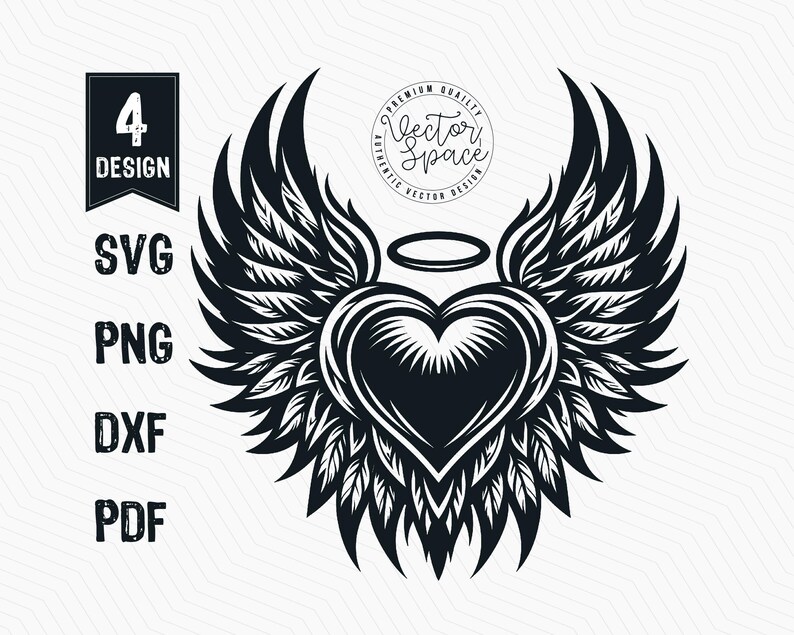Heart Angel Illustration Vector, Heart Wings SVG, in Loving Memory ...