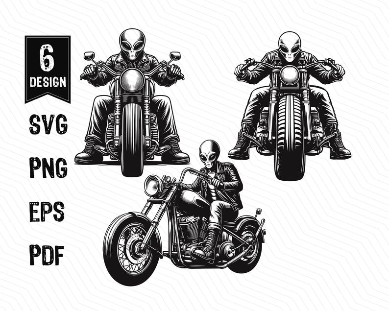 Alien Riding Motorcycle SVG, Alien Biker Svg, Alien Rider, Alien Head ...