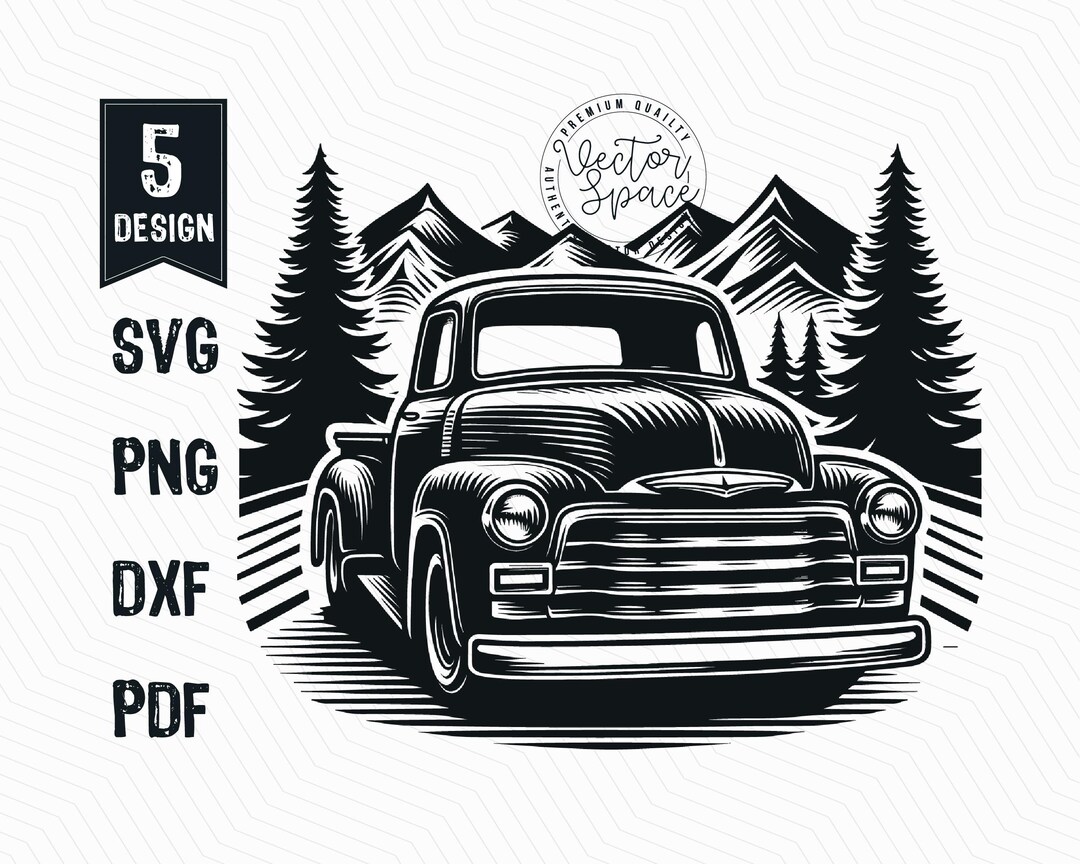 Old Vintage Farm Truck Illustration Vector, Pickup Truck SVG, Classic ...