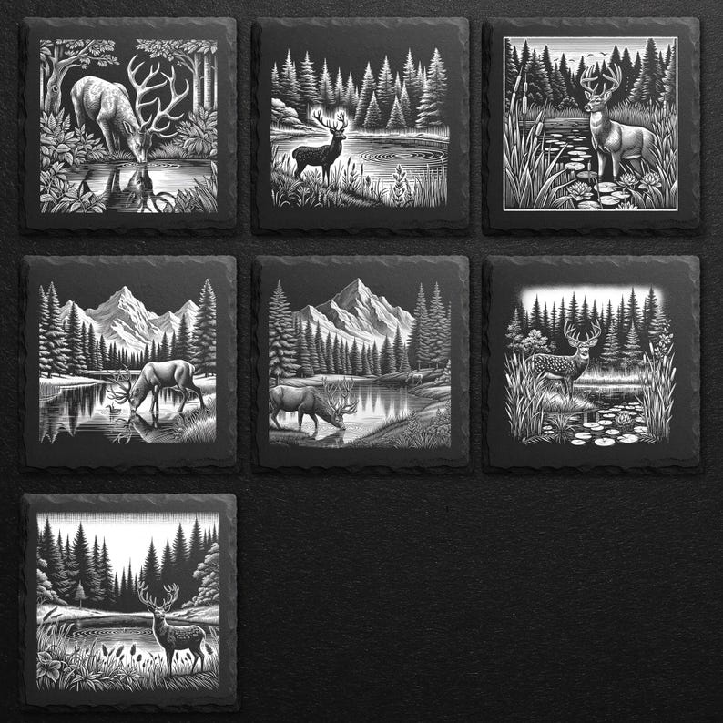 Deer Slate Engraving PNG Bundle: Rustic Wildlife Clipart (digital ...