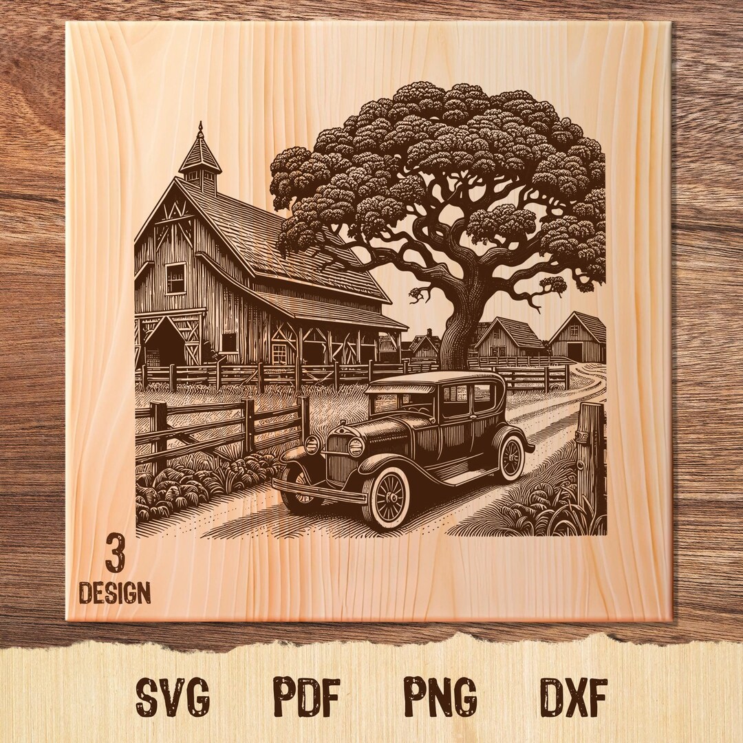 Rustic Farm Barn Classic Car Illustration Vector, Old Vintage Car, Farm ...