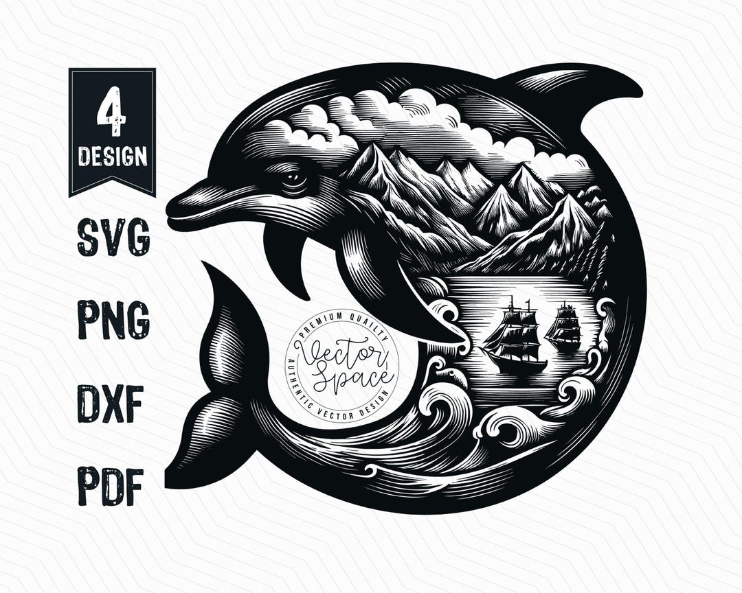 Dolphin Illustration Vector, Dolphin SVG, Dolphin Ship, Dolphin ...