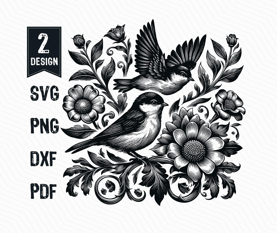 Bird Flowers Vector Illustration, Spring Summer Blossom Flower Bird SVG ...
