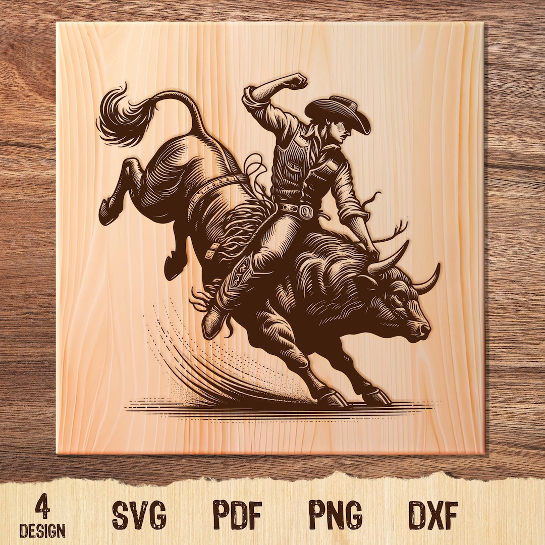 Cowboy Bull Riding Illustration Vector, Bucking Bull Rodeo, Bull Riding ...