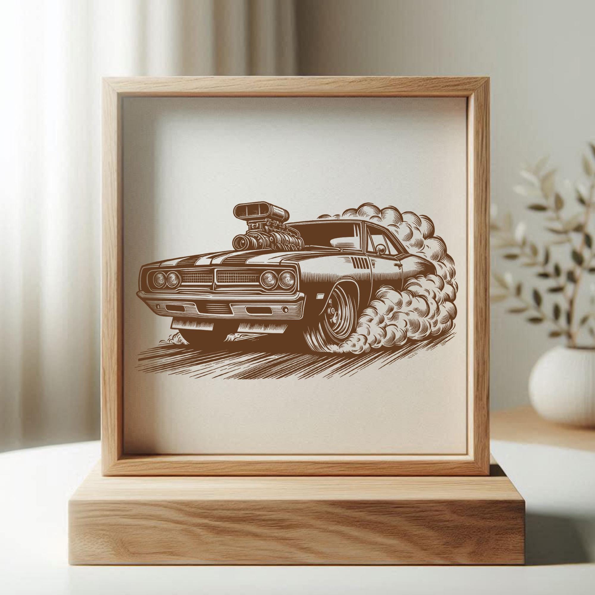 Muscle Car Burnout Illustration Vector, Muscle Car SVG, Car Burnout ...