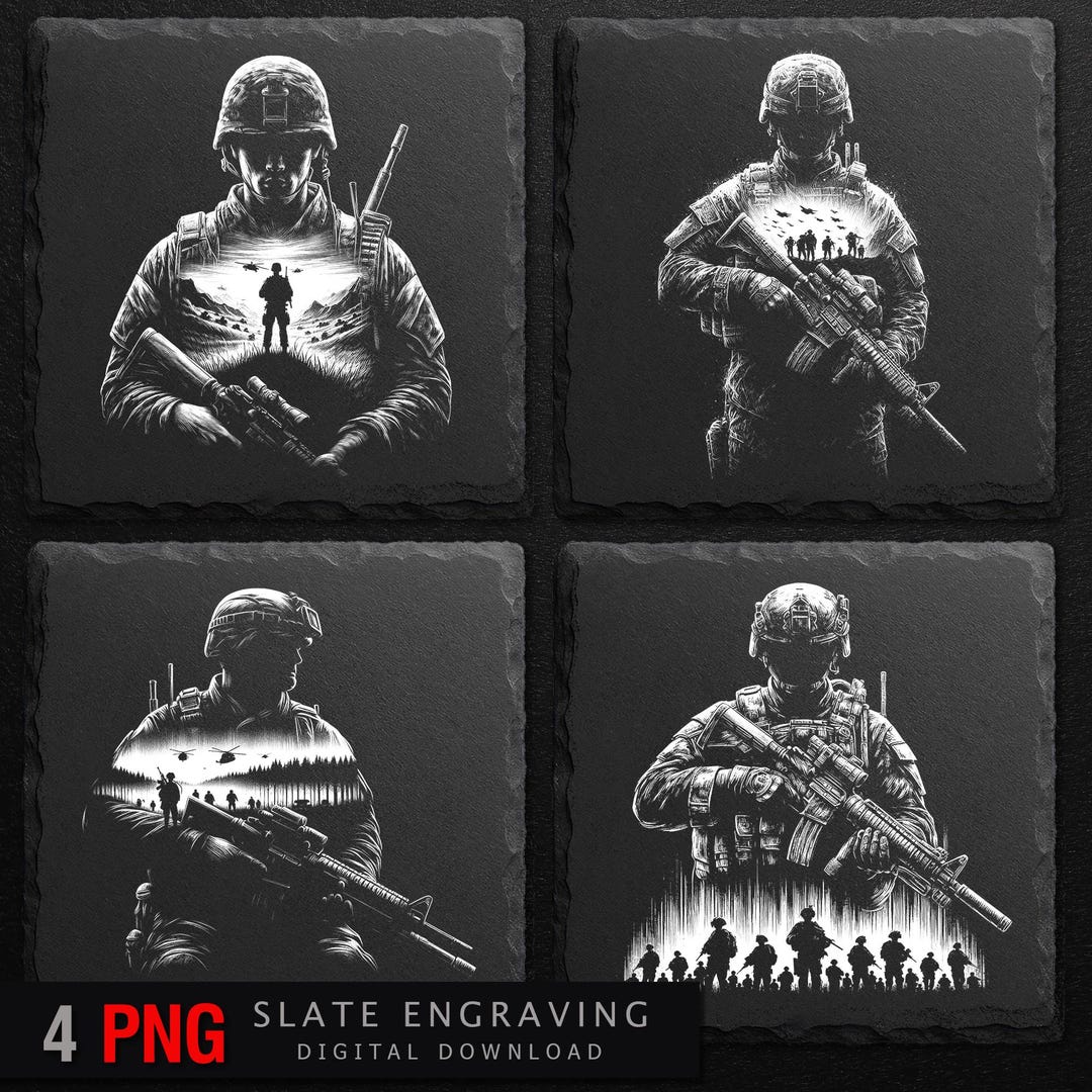 Military Soldier Slate Engraving: Tactical Wall Art PNG (digital ...