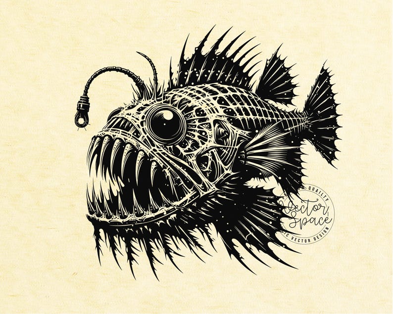 Anglerfish SVG, Angry Fierce Anglerfish Svg, Monster Fish, Bone ...
