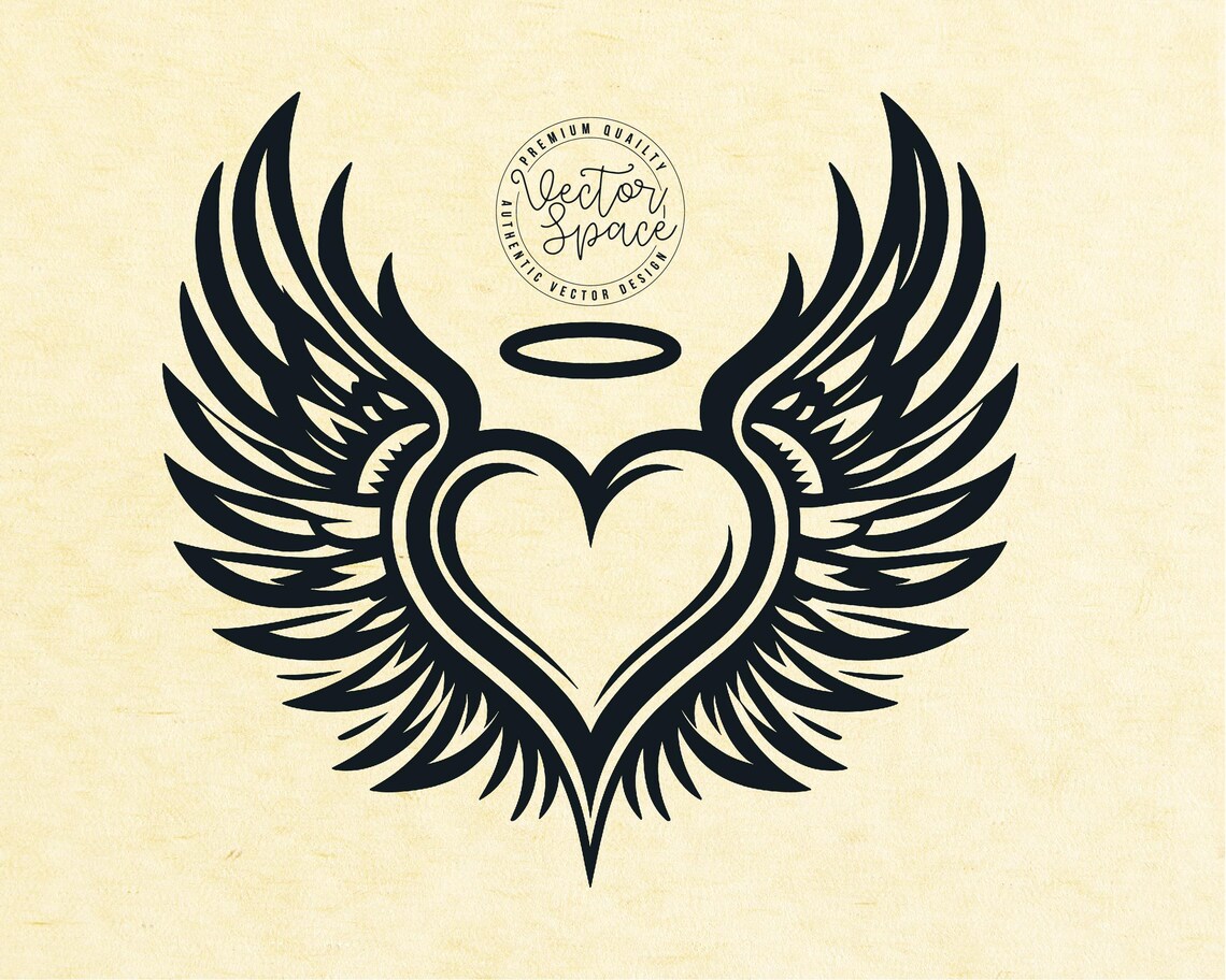 Heart Angel Illustration Vector, Heart Wings SVG, in Loving Memory ...