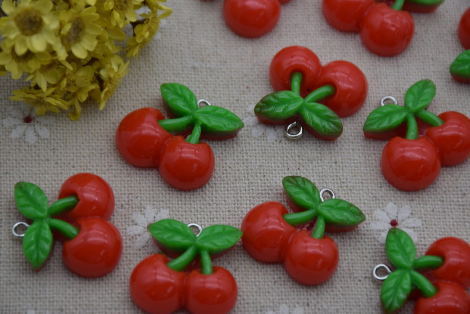 12 Resin Cherry Charms Earring Necklace Bracelet Bead Pendants - Etsy
