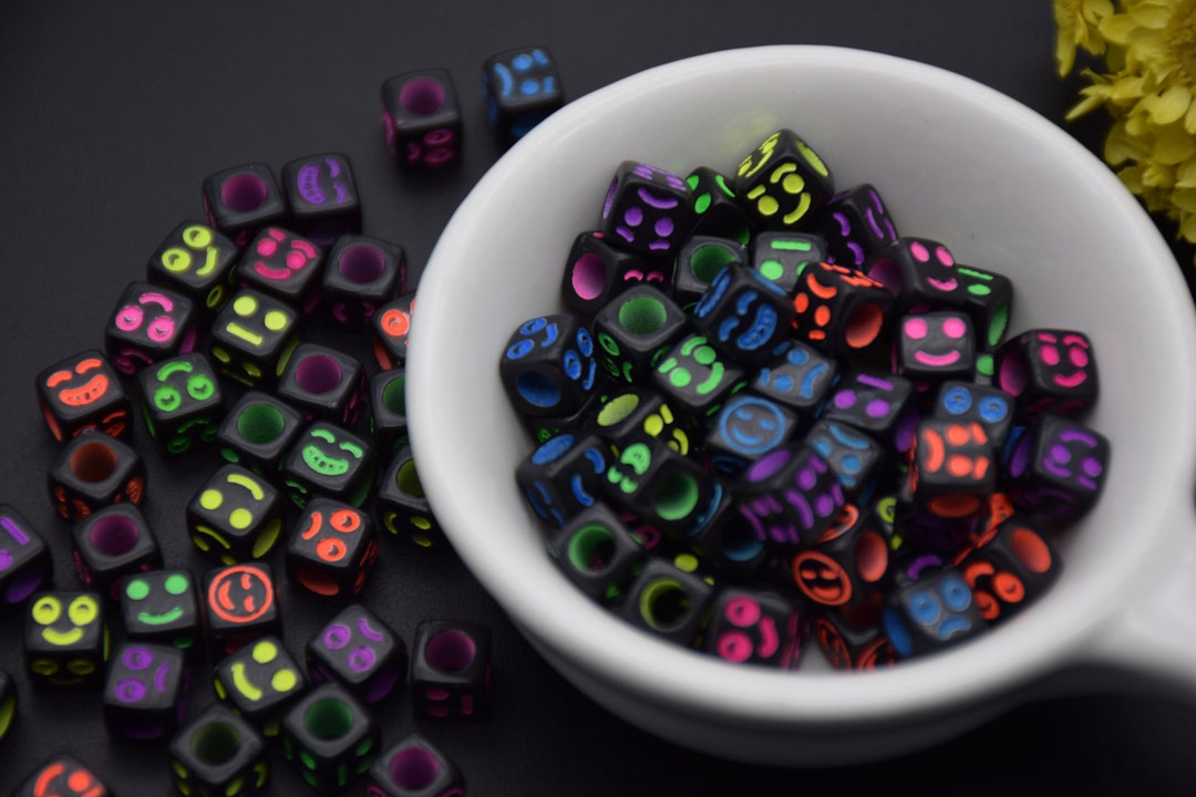 100 Plastic Beads Black Beads With Mixed Color Mixed Emotion Acrylic ...